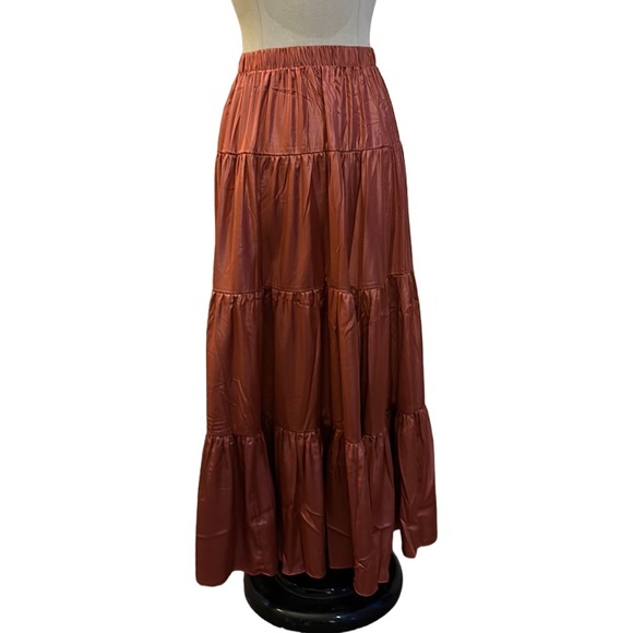 Philosophy | Skirts | Metallic Burnt Rust Tiered Maxi Skirt | Poshmark